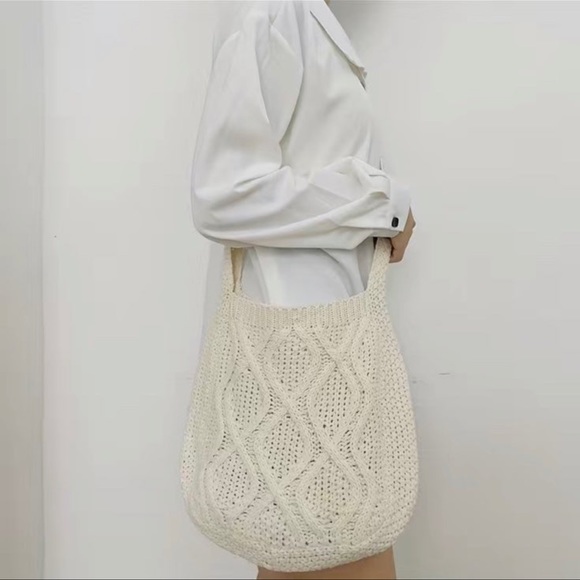 Theposhstyle | Bags | Off White Crochet Knit Handbag Shoulder Bag ...